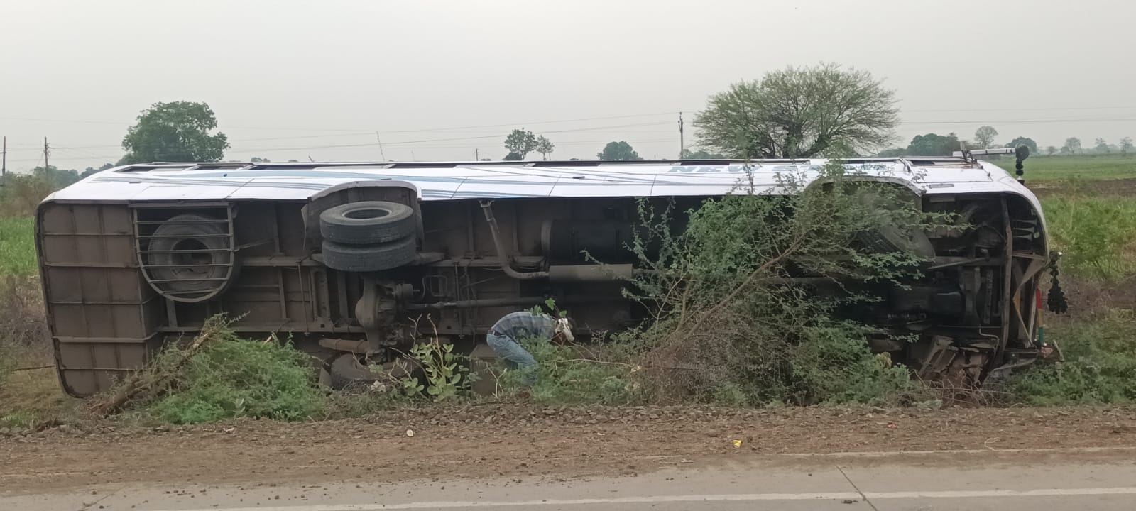 NH 45 पर बस अनियंत्रित होकर पलटी, 6 यात्री सहित ड्राइवर और क्लींजर बस ...